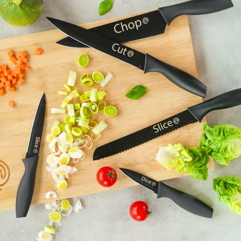 Official MasterChef Caption Knife Set 5pcs - Essential Black Kitchenware UK