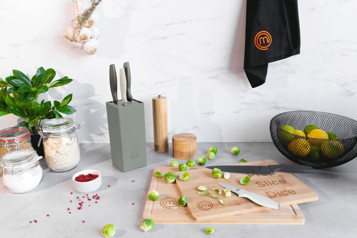 Official MasterChef Knives & Block 5pcs - Earth Grey Kitchenware UK