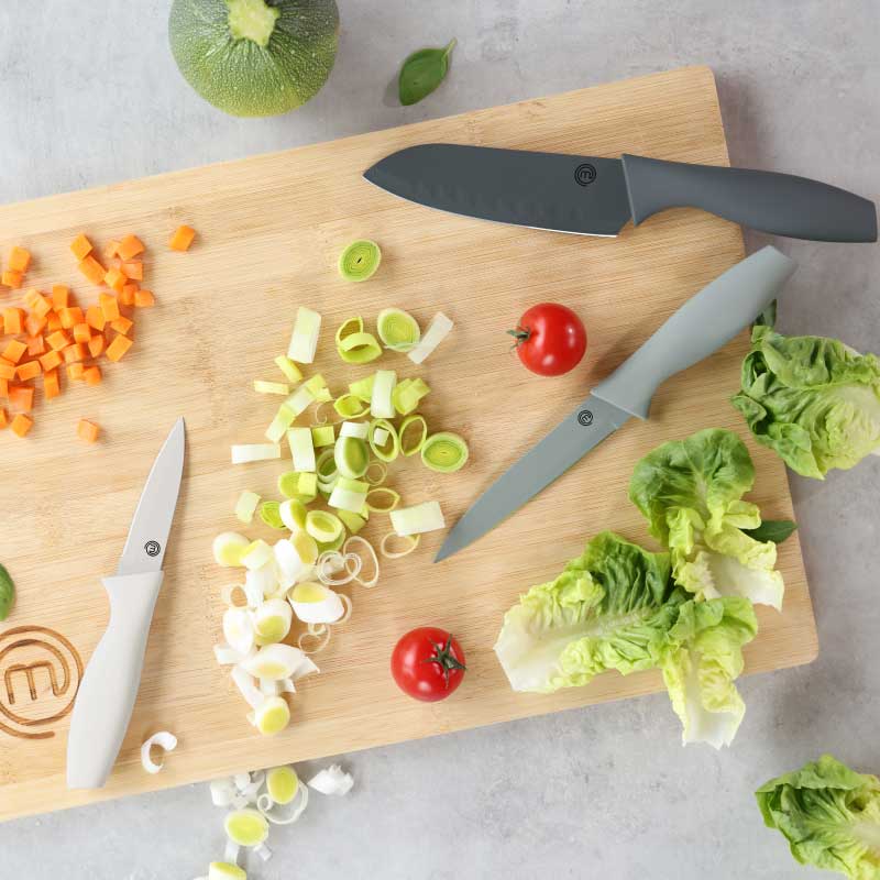 Official MasterChef Coloured Knives Set 3pcs - Earth Grey Kitchenware UK